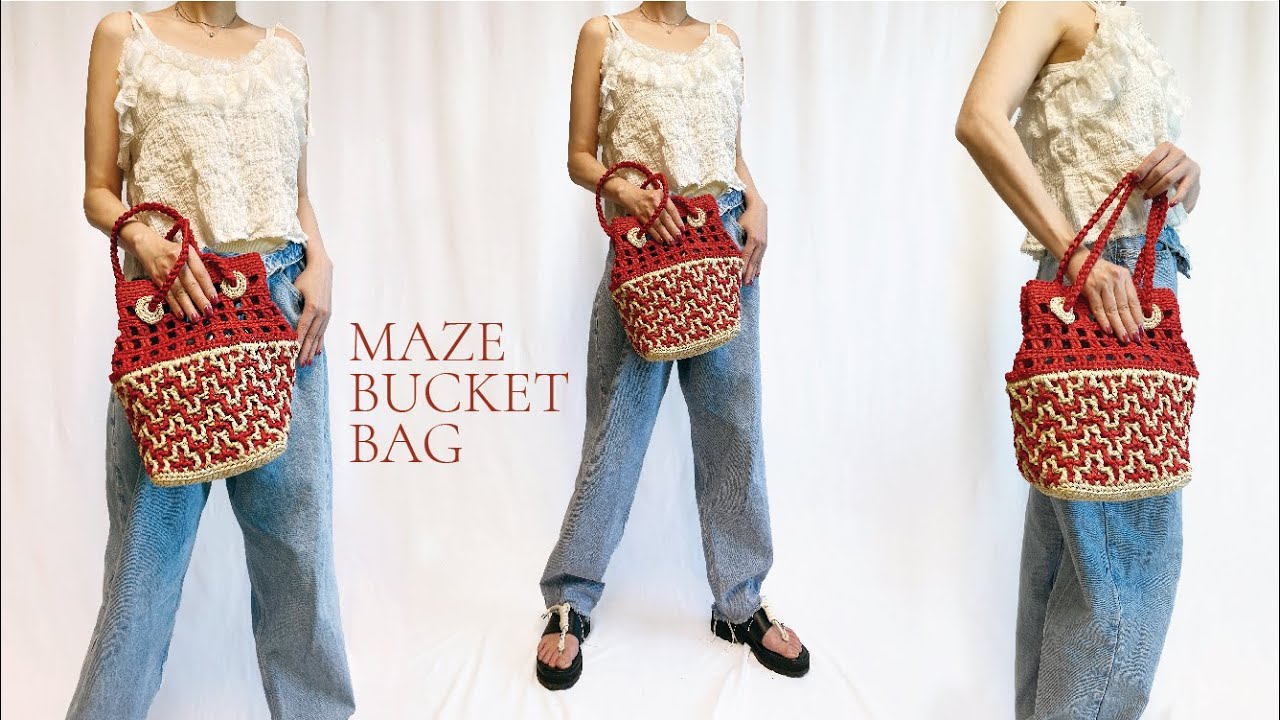 KNITTING HANDS-니팅핸즈 : (ENG)-How to knit Maze Bucket bag, 여름 격자무늬 토트가방 ...
