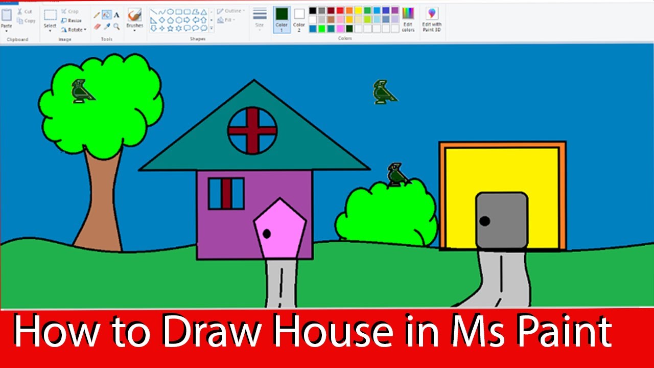 Ms Paint 🚂 | House Drawing in Ms Paint ⛪ | @AlsaIzzaTech - YouTube