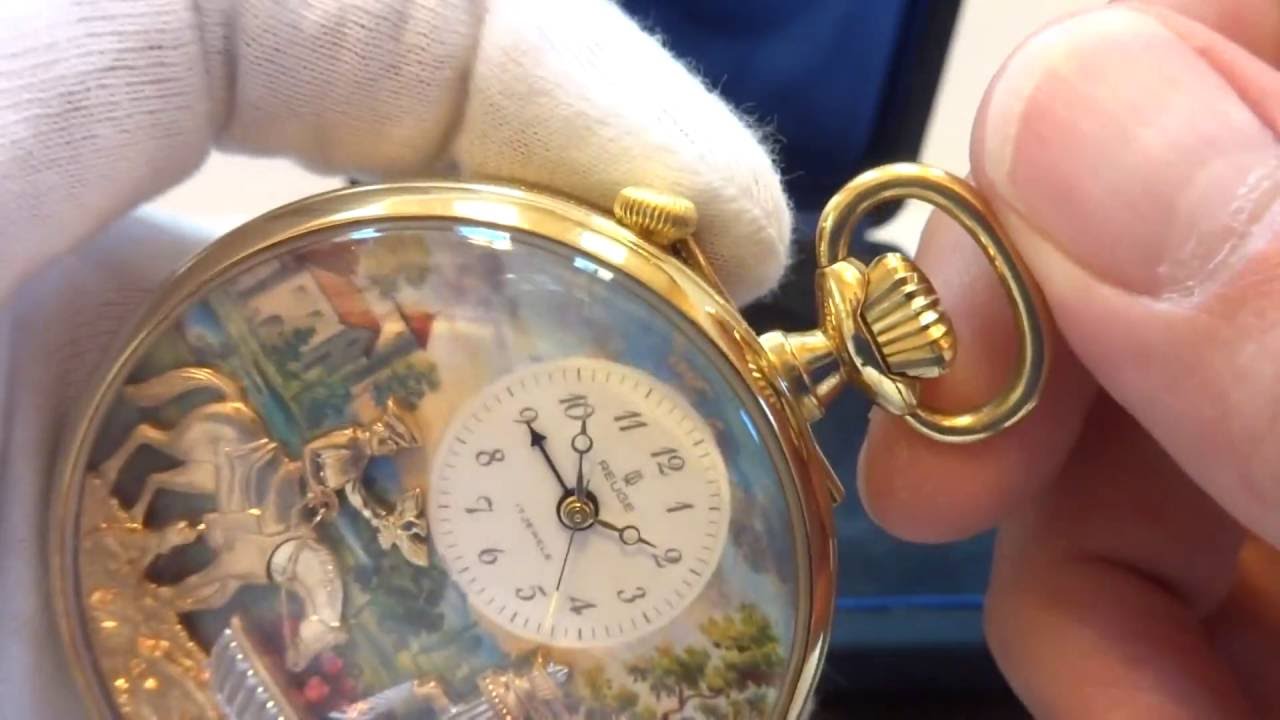 Reuge automaton musical alarm pocket watch - YouTube