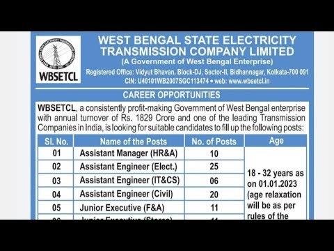 All about WBSETCL recruitment 2023 for Assistant Engineer Civil and ...