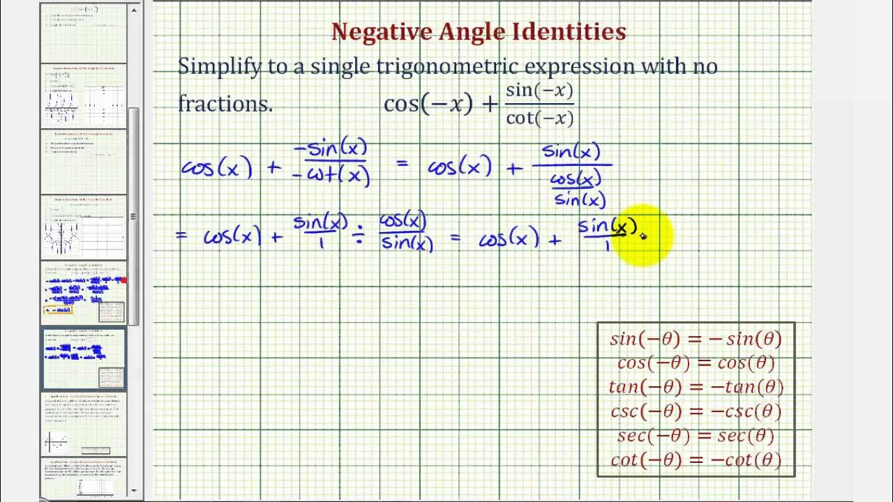 Ex 2: Simplify a Trigonometric Expression Using Negative Angle ...
