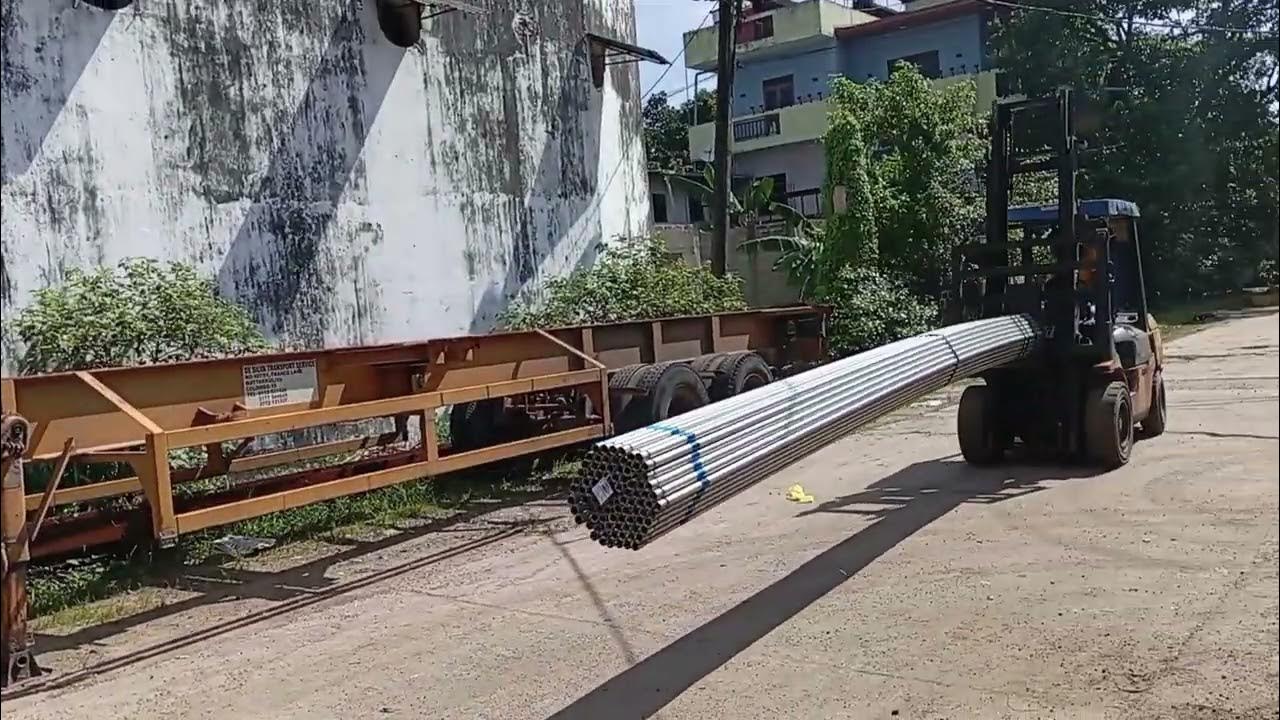 How to unloading pipes | froklift unloading |Conterner tank - YouTube