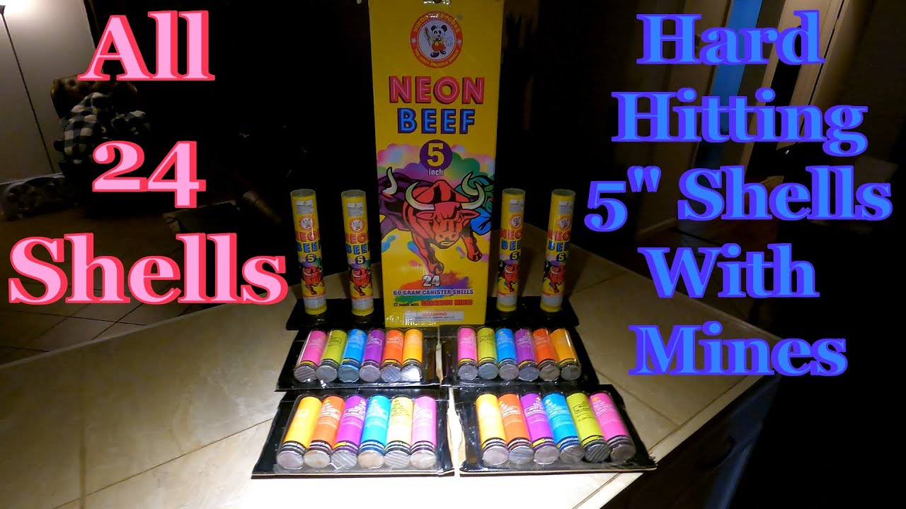 5" Neon Beef Canister Shells By Winda Fireworks (All 24 Shells) - YouTube