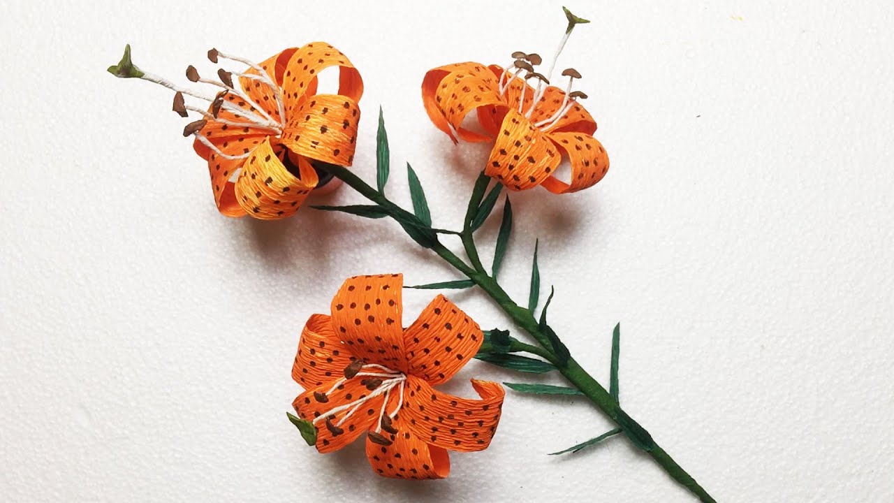 Paper Lily Flower (Tiger Lily) 2019 - How to make crepe paper flowers ...