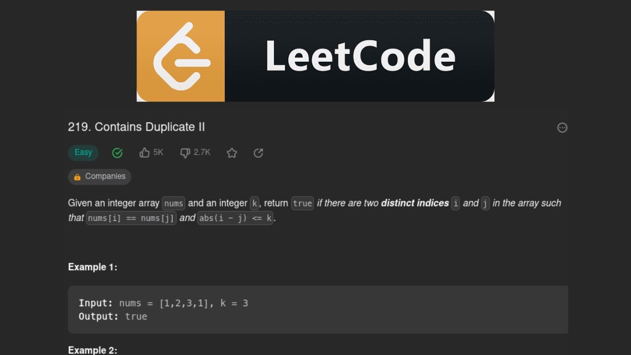 Leetcode219 Contains Duplicate Ii Solution Youtube 3719