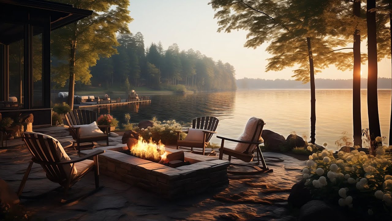 Calming Forest by the Lake | Cozy Fire with Lakeshore Water Sounds to ...