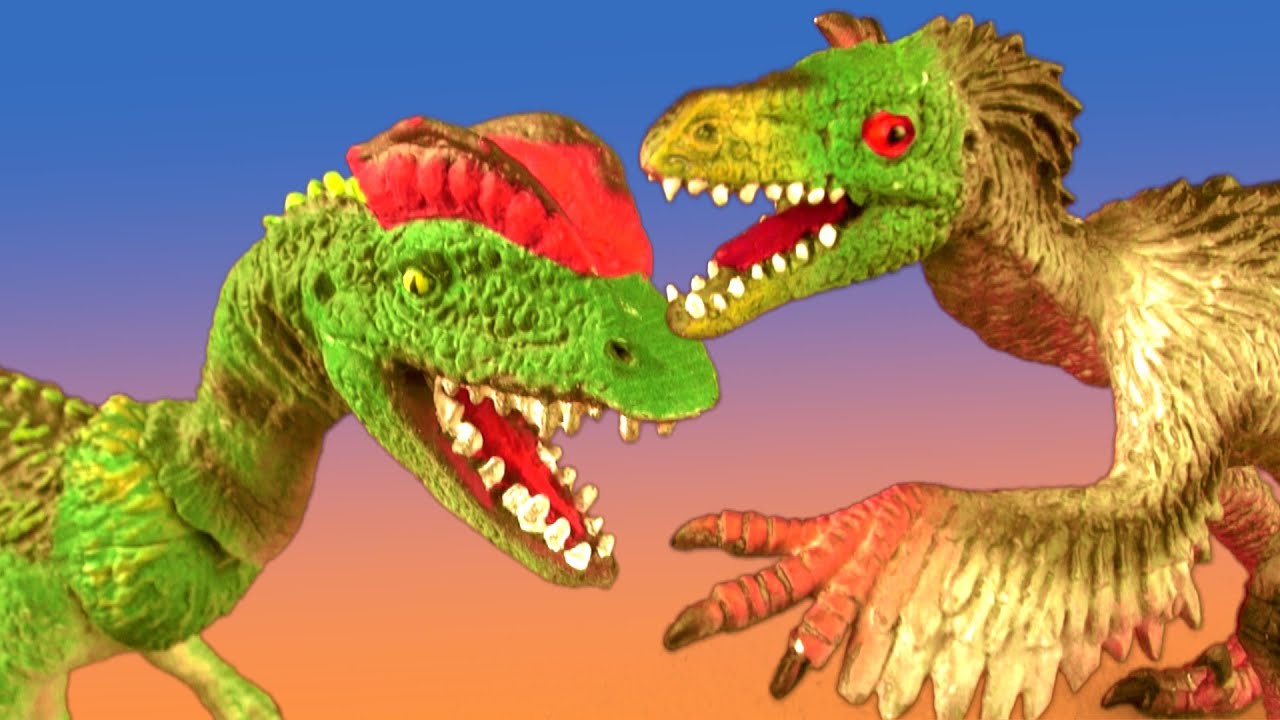 Dinosaur Fight VELOCIRAPTOR vs DILOPHOSAURUS Kids Dino Battle รบ ไดโนเ ...