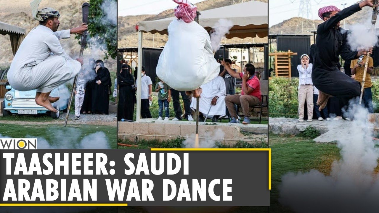 Saudis keep traditional 'Taasheer' war dance alive | Jump and fire ...