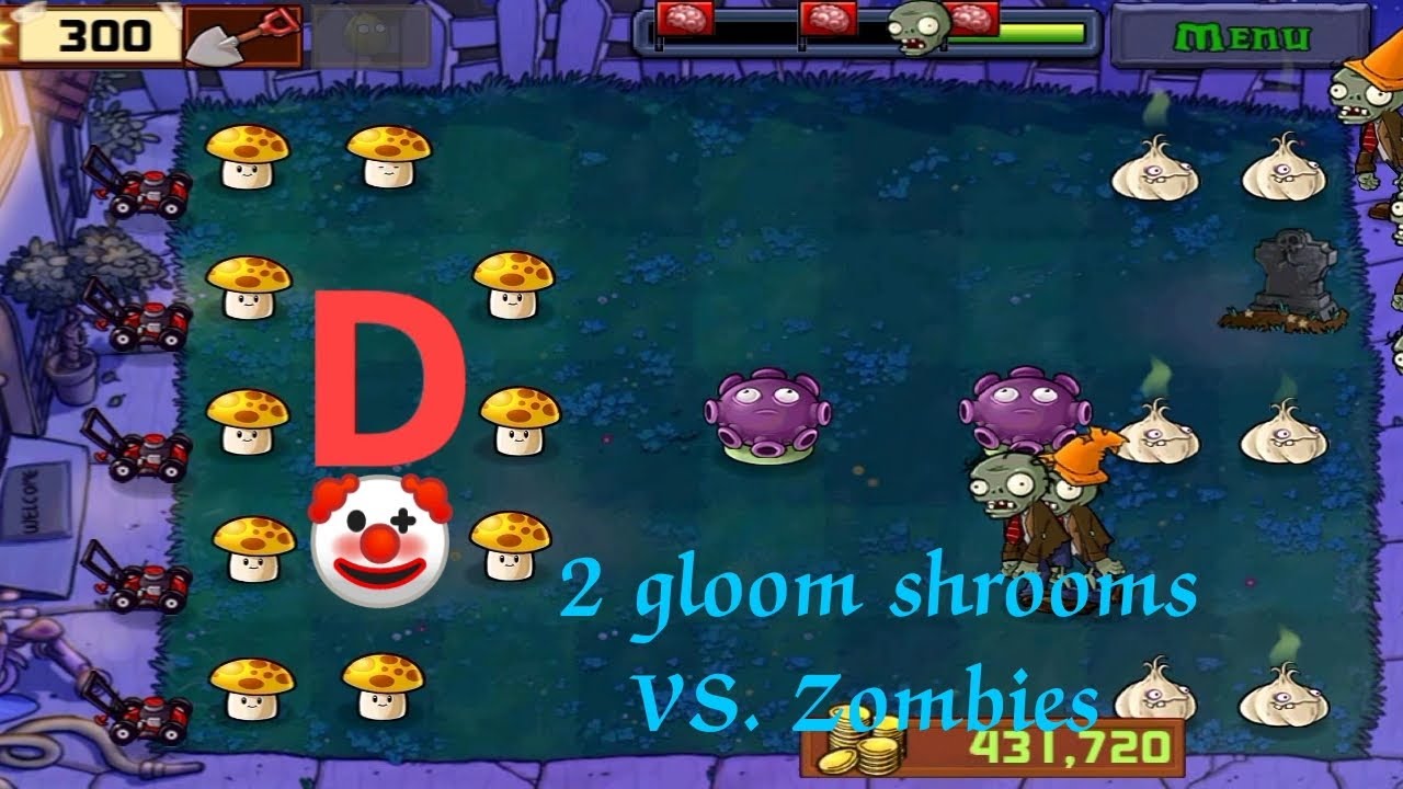survive level 1-10 using 2 gloom shrooms w/garlic||PvZ||adventure_night ...