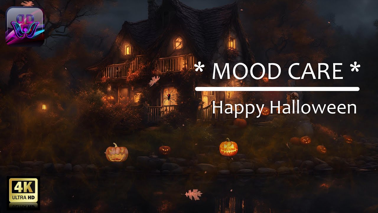 Halloween spooky house at night scene with relaxing sound to use as ...