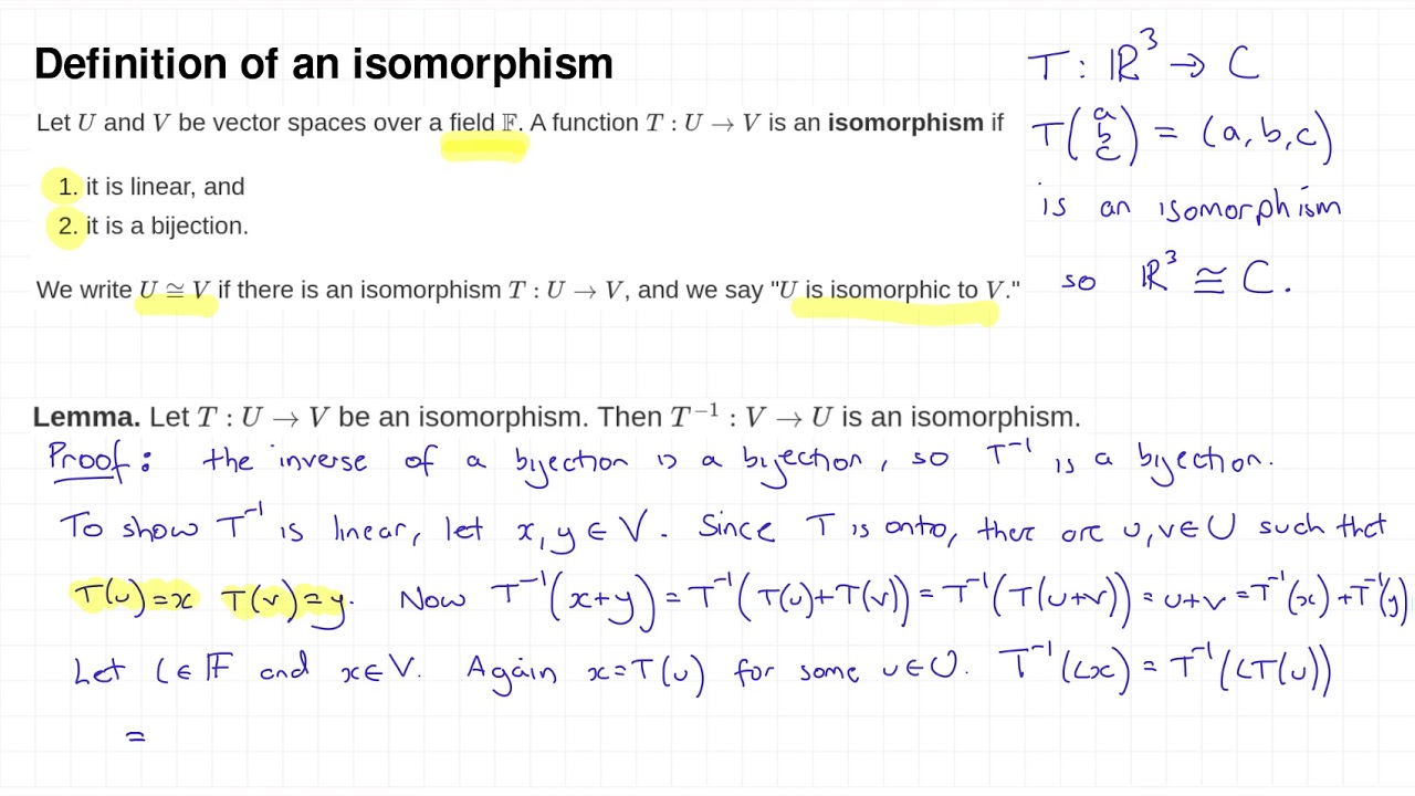 Math0005 L64 Isomorphisms Of Vector Spaces Youtube