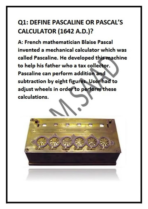Computer Class 9 Pascaline or Pascal's Calculator Question Solved Define - YouTube