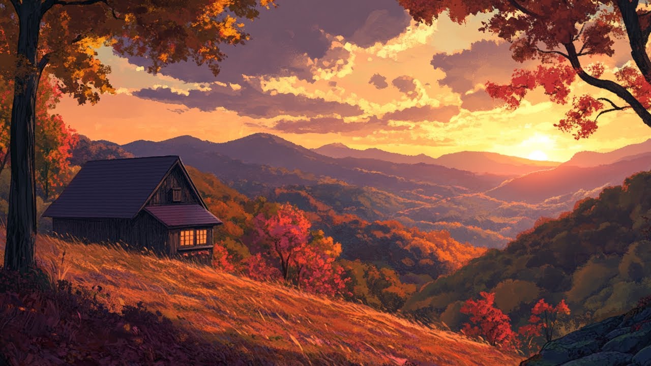 Cozy Mountain Cabin at Sunset 🍂 | Fall Evening Ambiance with Peaceful ...