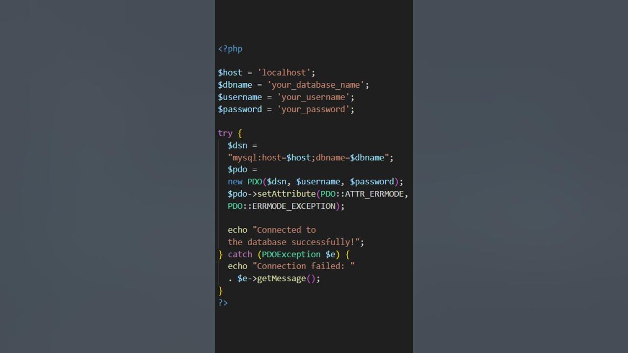 Explaining the Code Establishing a MySQL Database Connection with PDO in PHP #shorts - YouTube