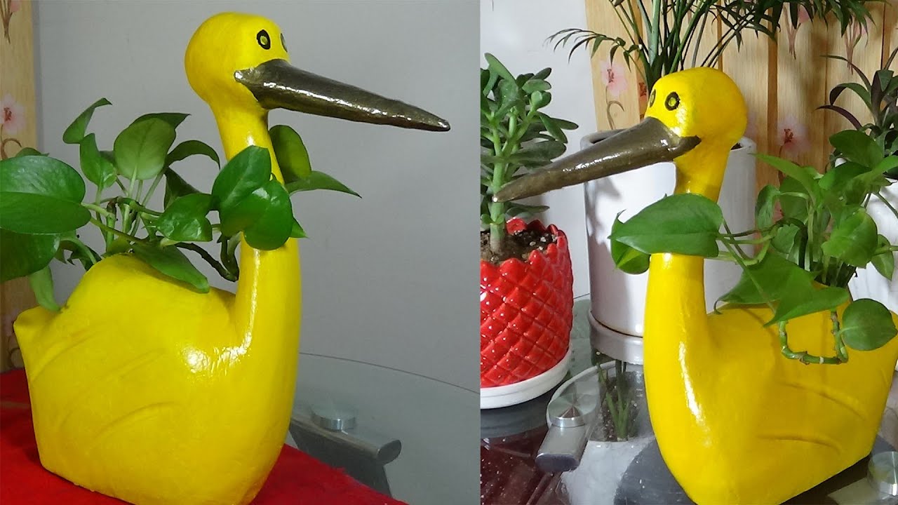 herons bird flower pot decoration made from cement and plastic bottle ...