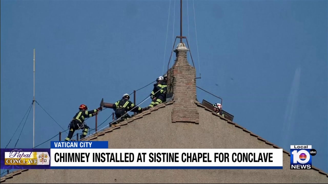 Vatican workers install chimney on top of Sistine Chapel ahead of ...