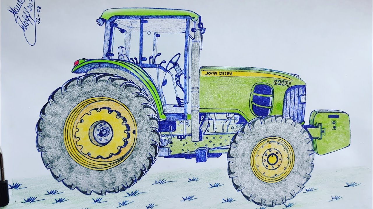 como desenhar um trator john deere 6210 j a caneta..asul - YouTube