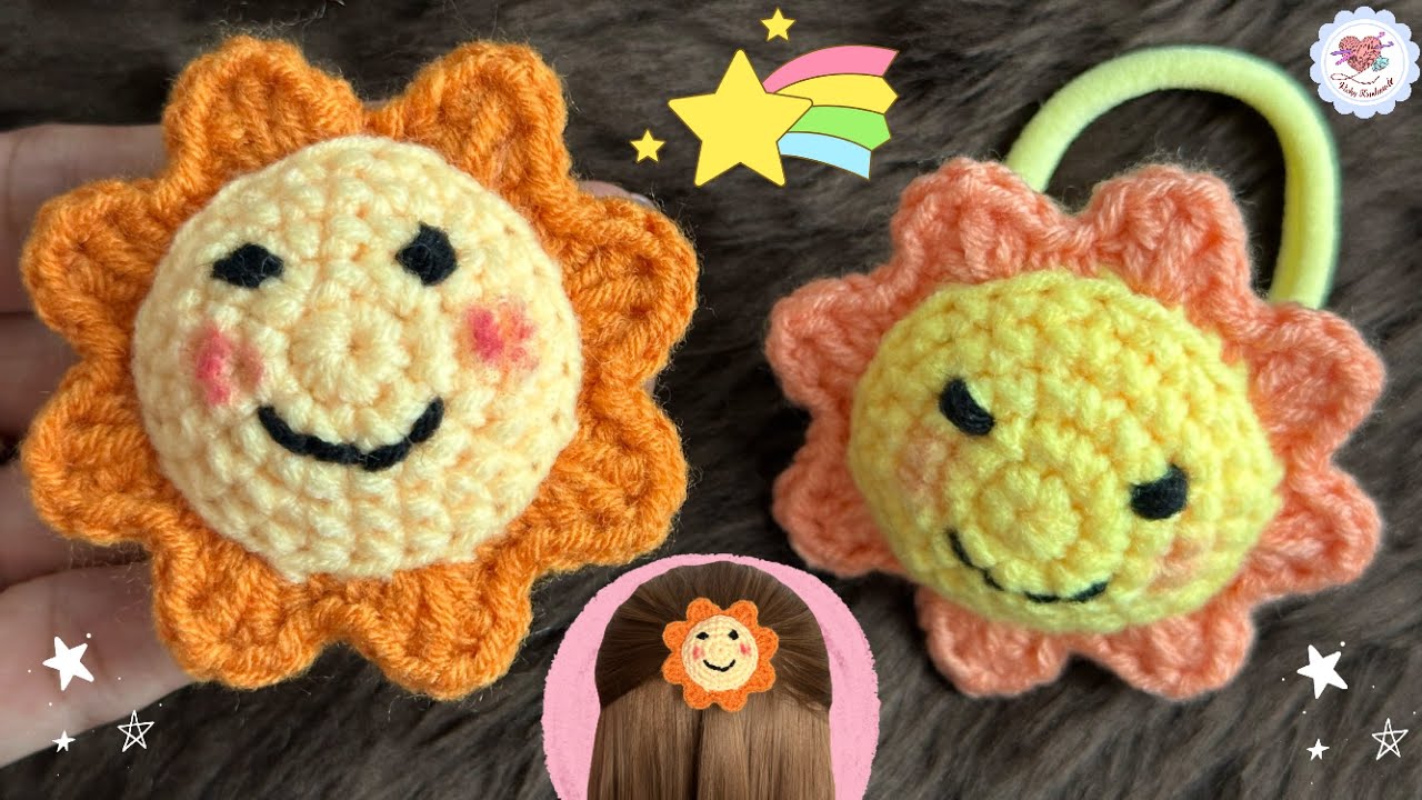 Simple Crochet Smiling Sun Hair Ties / Crochet Amigurumi Sun - YouTube