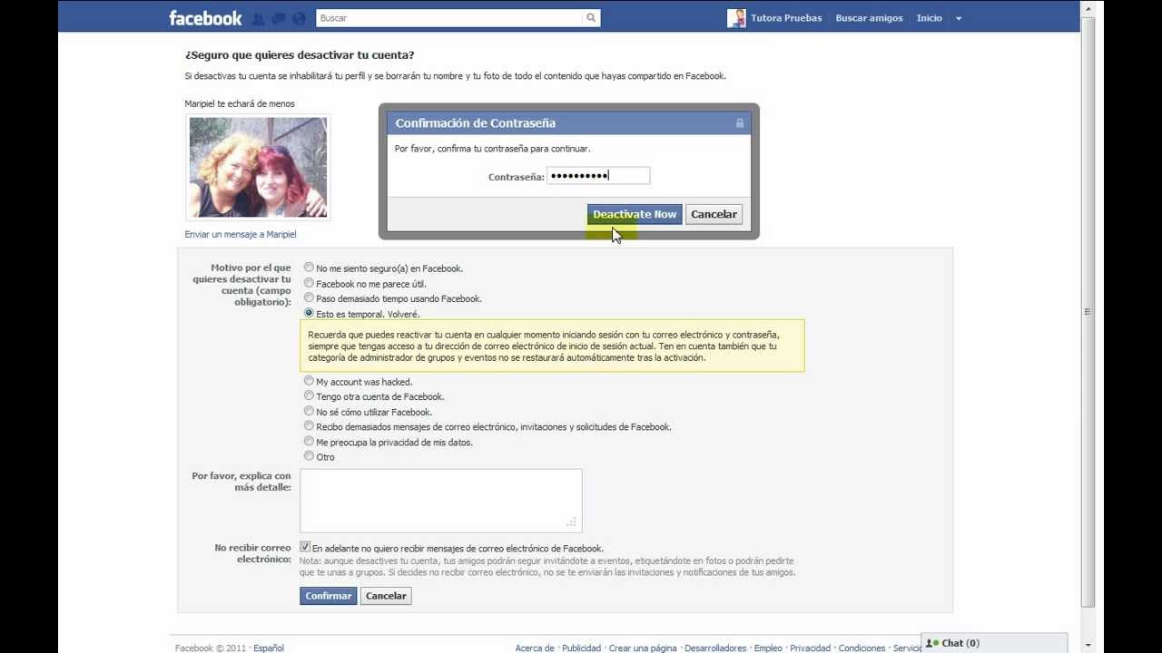 Desactivar temporal o permanentemente tu cuenta en Facebook - YouTube