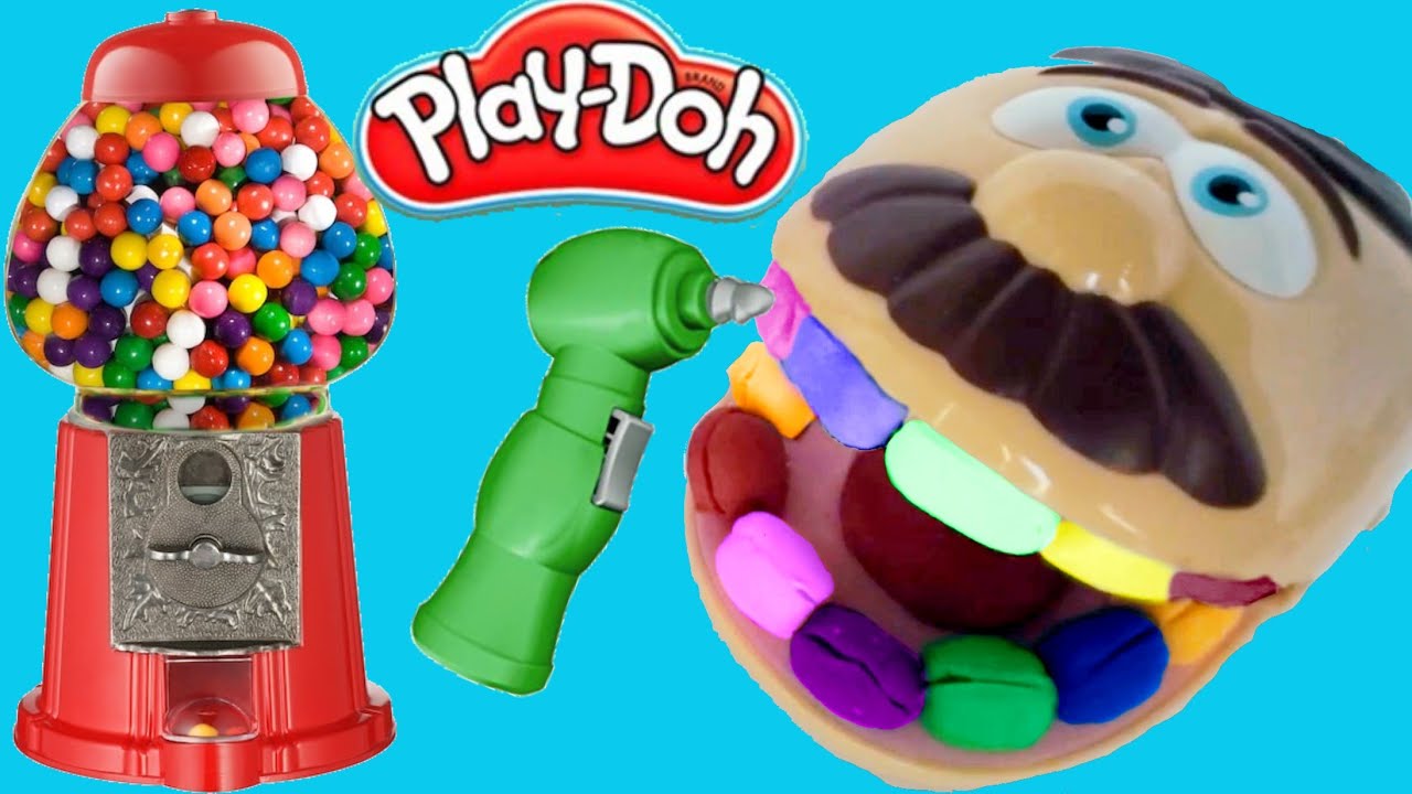 Feeding Mr Play Doh Head Rainbow Gumballs And Visiting The Dentist ...