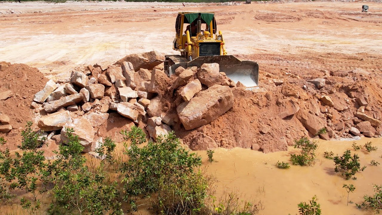 Perfectly Huge Landfilling Use Strong Bulldozer Working Massive Dum ...