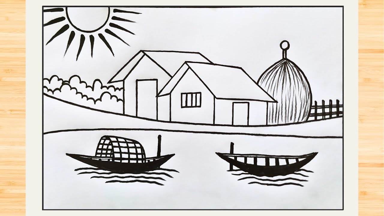 Nisarg Chitra Drawing Easy | Very simple village drawing | Prakrutik ...