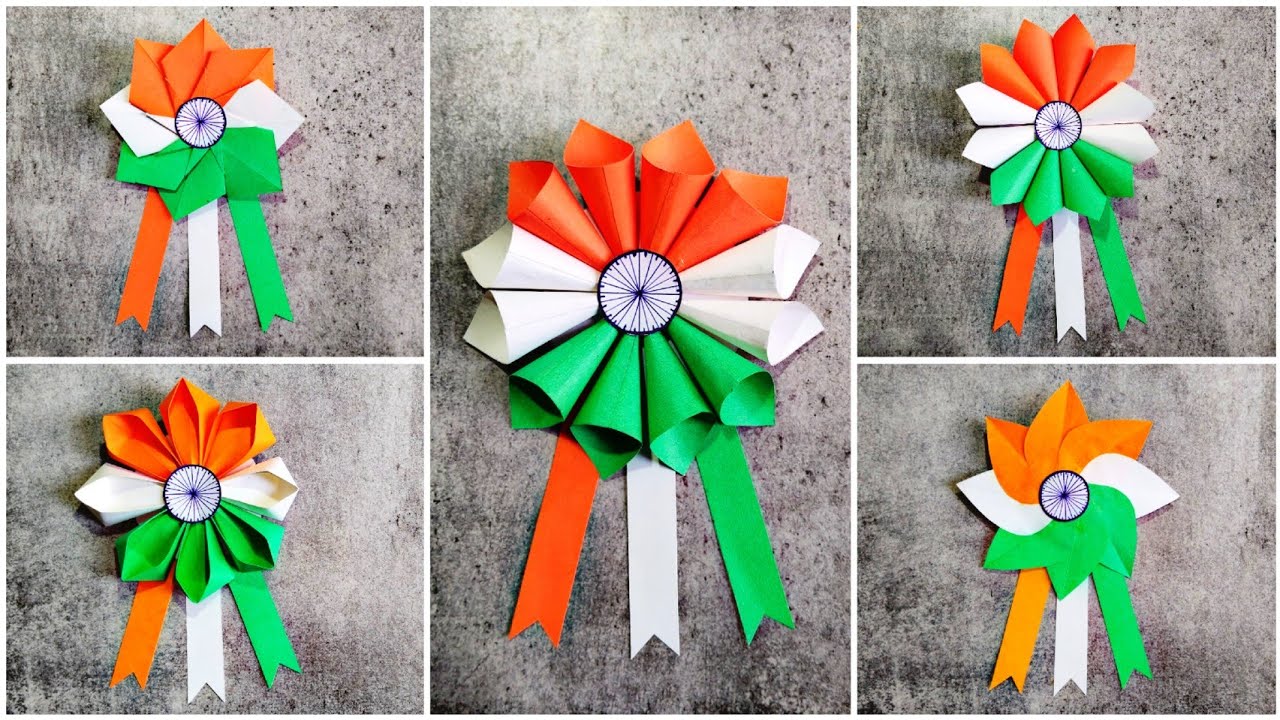 5 Types Of DIY Paper Tricolour Badges | Easy Republic Day Craft | Diy ...