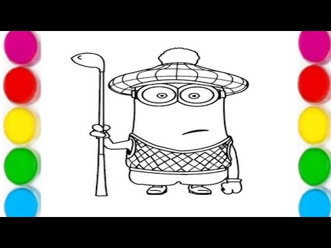 how to draw Golf ⛳ minion for kids, Painting and Coloring for kids, Let ...