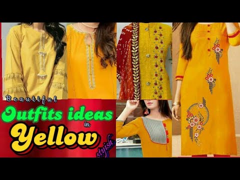 beautiful embroidery suit designs in yellow coloure/ yellow kurti hand ...