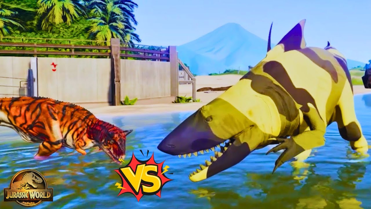 Camo Shark Monster epic fight vs Allosaurus, Indominus Rex, Indospinoraptor | JWE Hero Dino ...