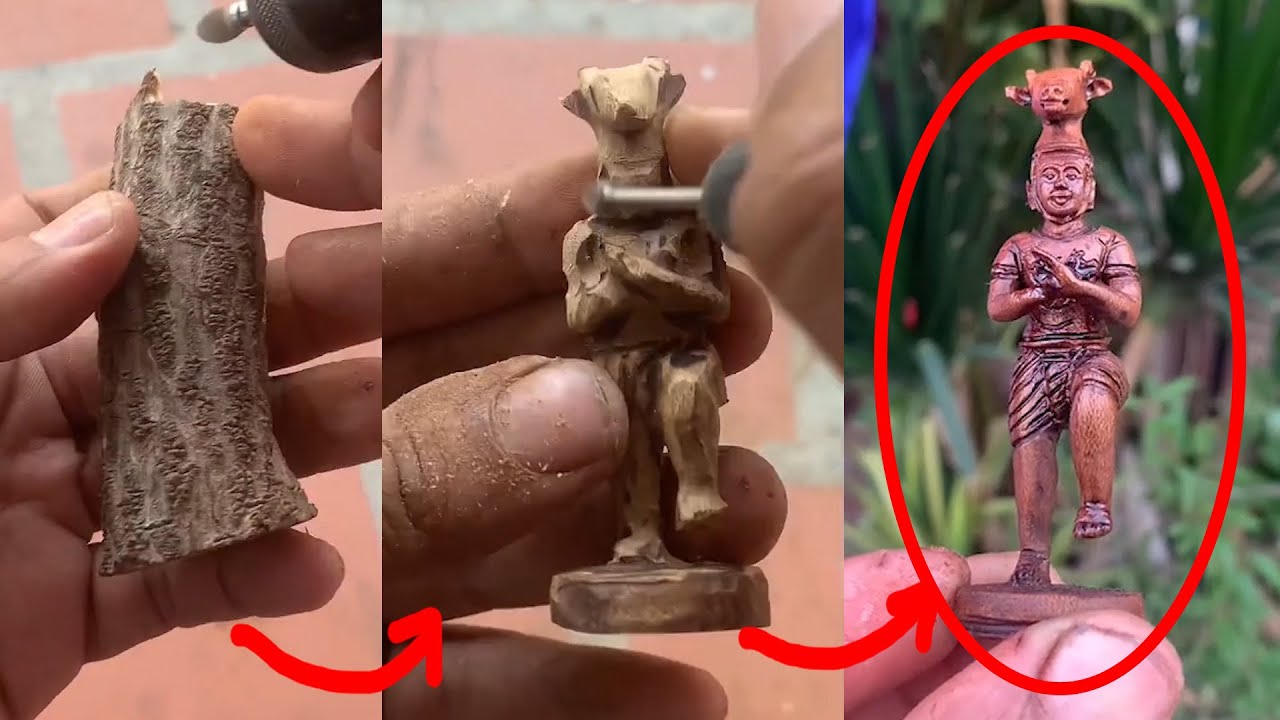 Carving A Piece of wood into a traditional dancing man - YouTube