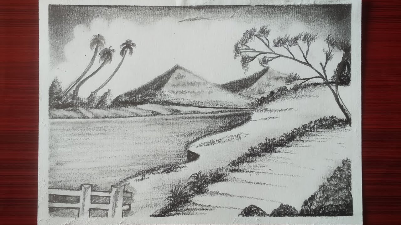 How To Draw A Scenery Drawing Step By Step/Landscape Scenery Drawing ...