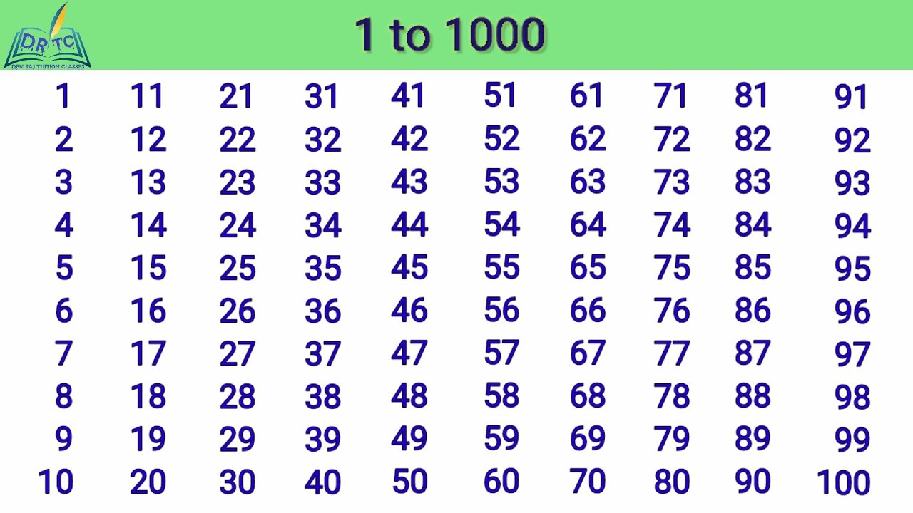 1 से 1000 तक गिनती / 1 to 1000 numbers with simple way. - YouTube