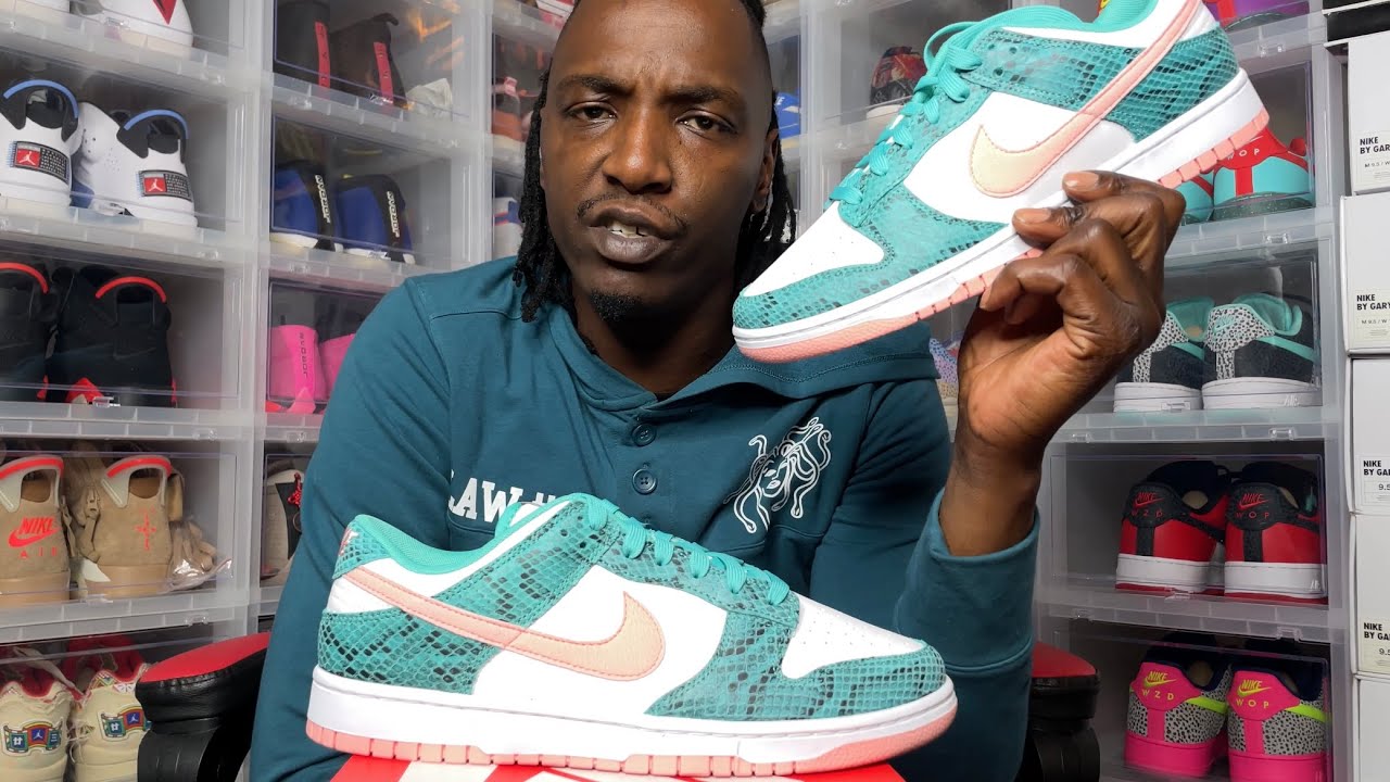 Nike Dunk Low ME Snakeskin Washed Teal/Bleached Coral - YouTube