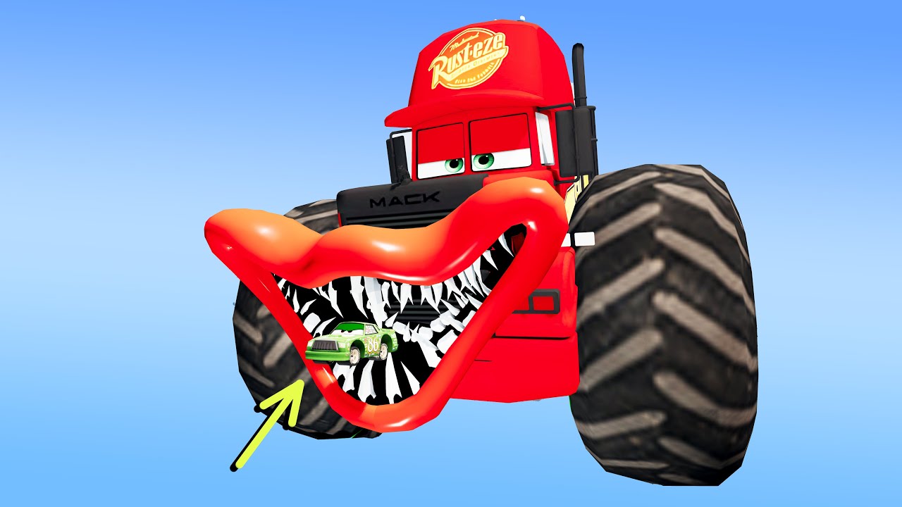 Epic Escape: Chick Hicks VS Gigantic Mega Mack 4x4 Wheels Eater ...