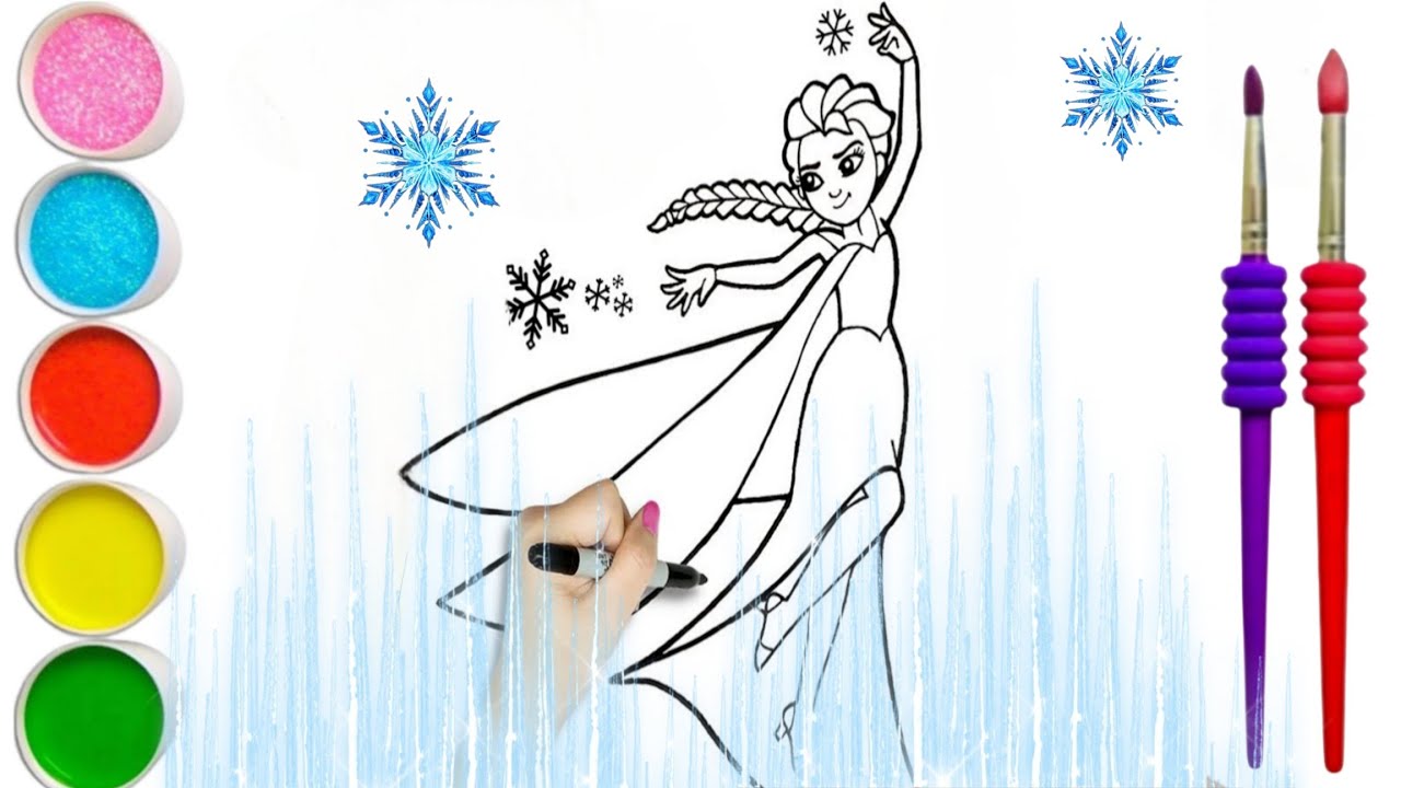 Cute Elsa Drawing Painting and Coloring for Kids,Toddlers,Frozen Let It ...