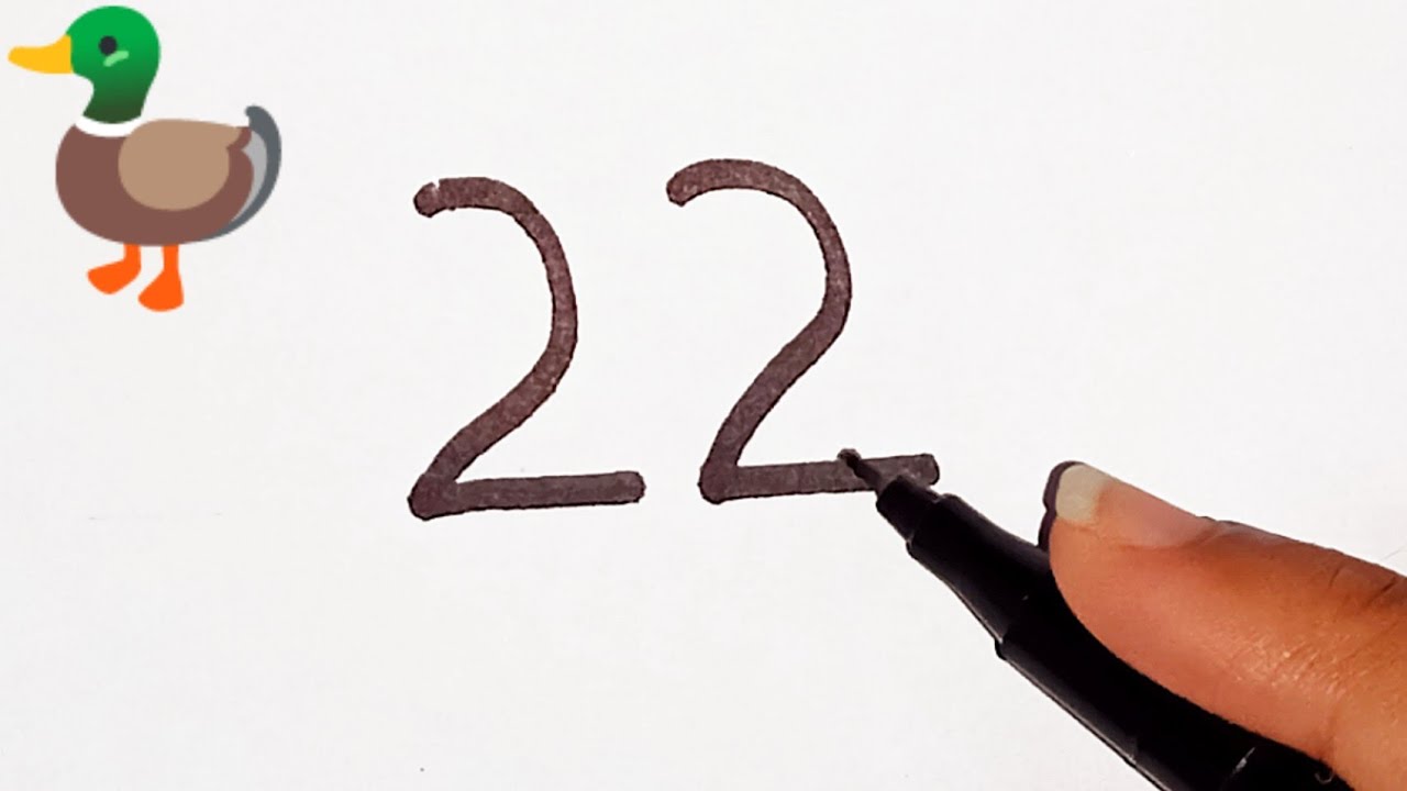 How to draw a duck from number 22 | How to turn number 22 into a duck ...