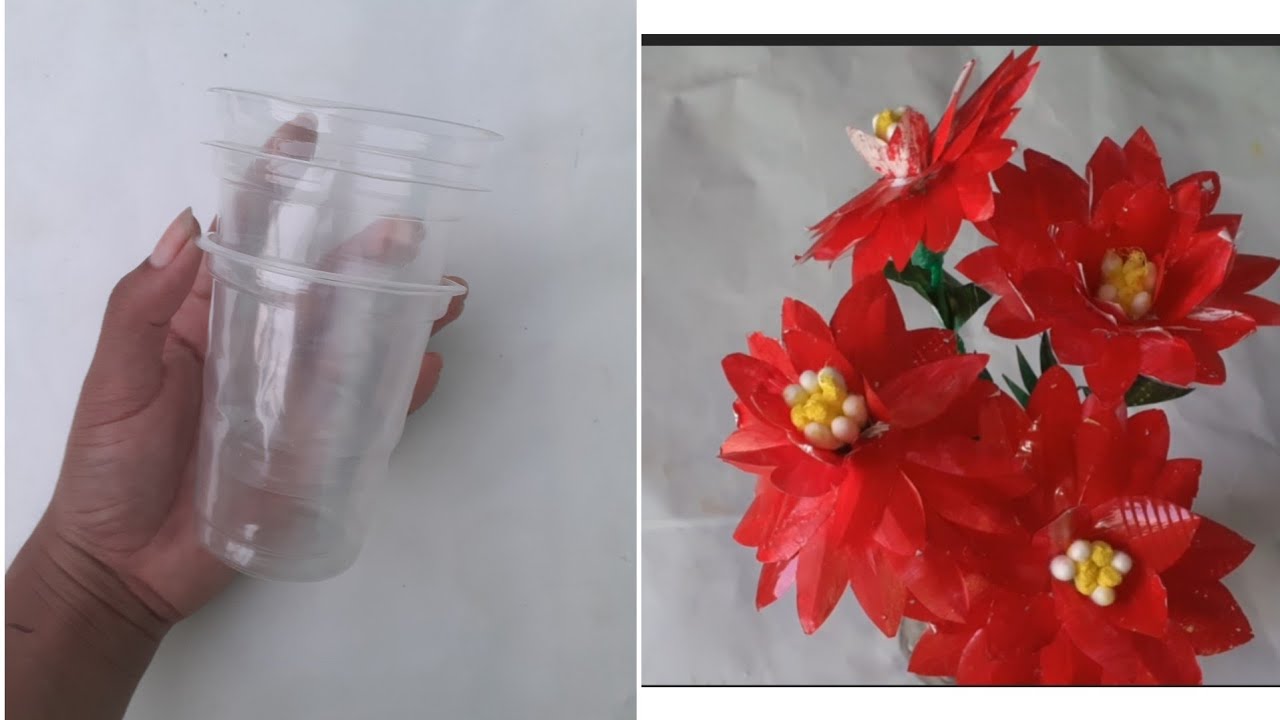 DIY flower showpiece making using plastic glasses/ home decor using ...