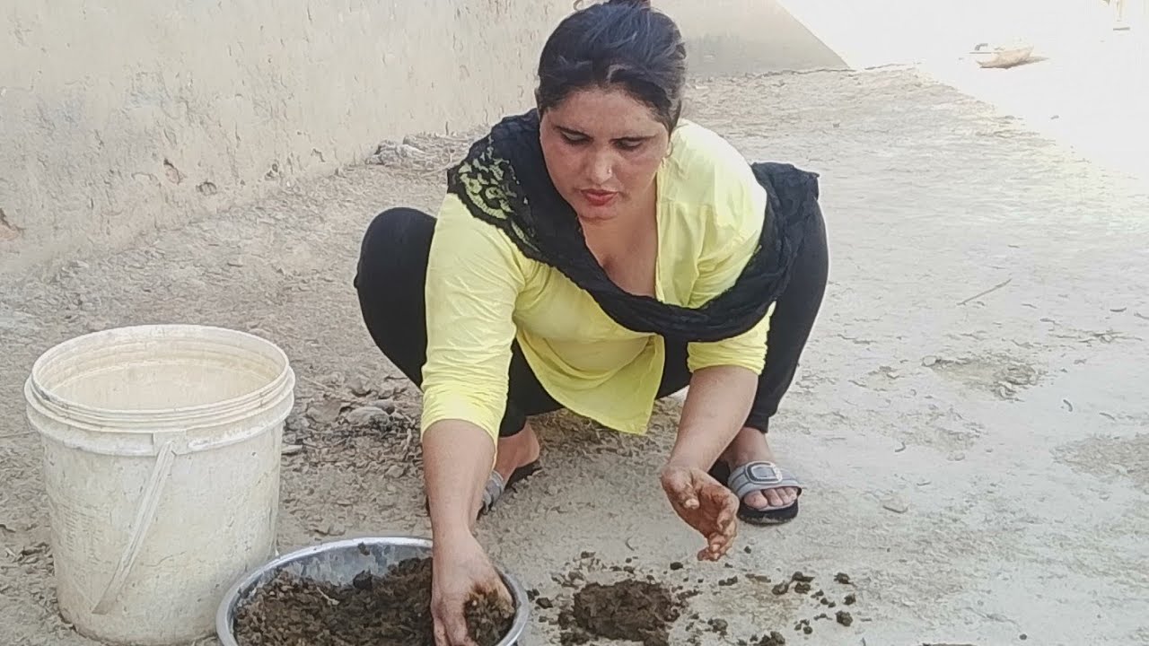 Make cow dung slap after a long time _ Desi House wife daily routine ...