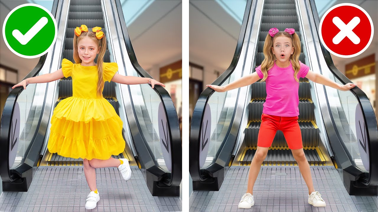 Escalator adventure & safety rules at kids park - YouTube