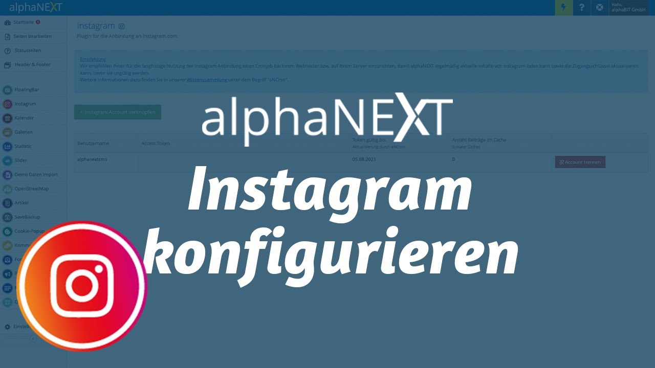 alphaNEXT Videoschulung: Instagram verknüpfen und konfigurieren - YouTube