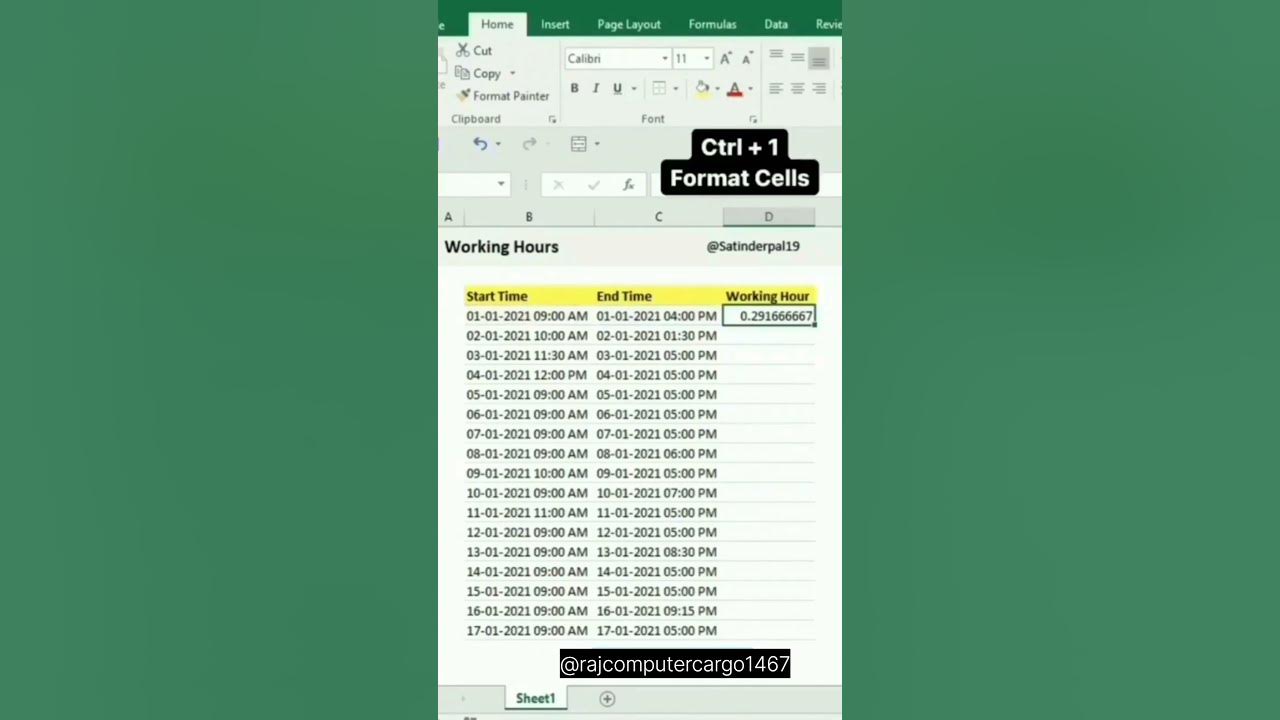 excel me working hour kaise nikale excel smart trick excel par kaam karne ka smart tarika - YouTube