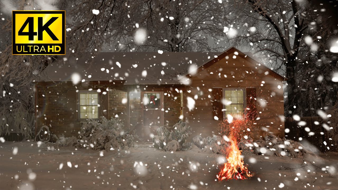 Dreamy Winter Snow Cabin [4K UHD] | Cozy Blizzard Ambience | Campfire ...