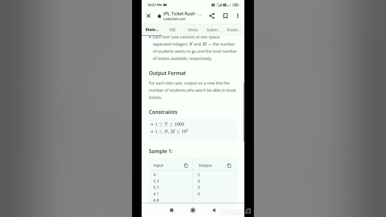 Ipl Ticket Rush Codechef Solution In Java💯🔥 Viralshort Youtubeshorts Ipl Codechefsolution Youtube
