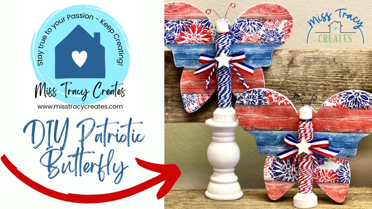 DIY Patriotic Butterfly Craft with Napkin Art (Decoupage Decor Tutorial ...