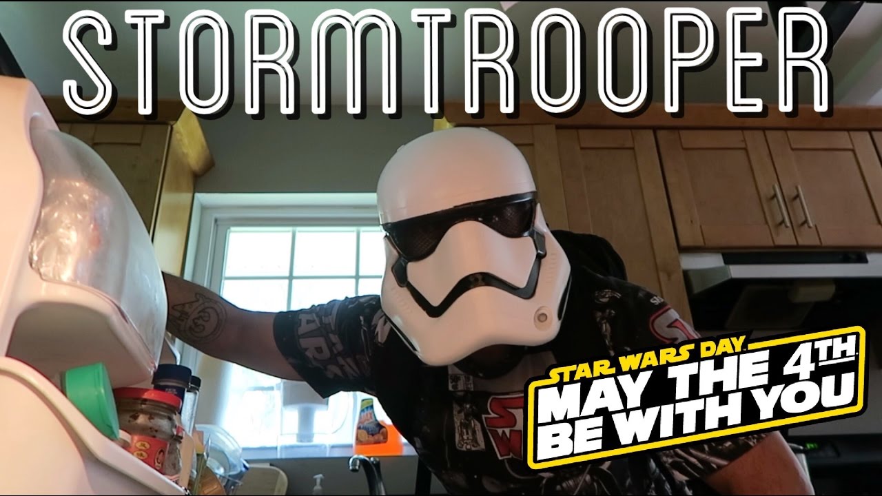 Stormtrooper comes home from work on Star Wars Day - YouTube