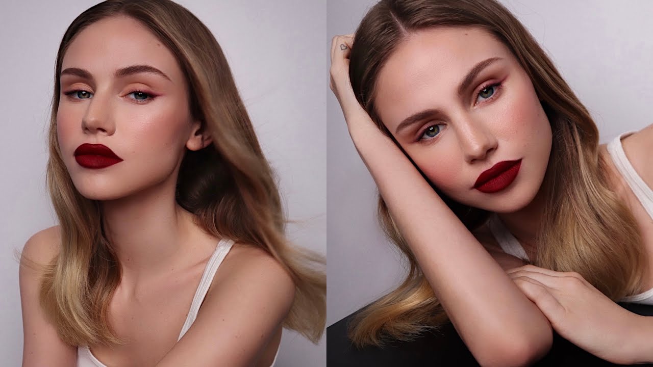 Fresh Skin And Bold Crimson Lip Makeup | Hung Vanngo - YouTube