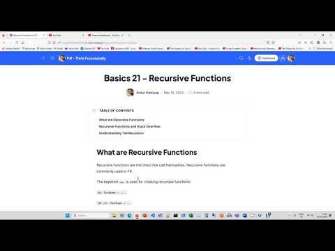 Basics 21 - Recursive Functions - F# - Think Functionally - YouTube