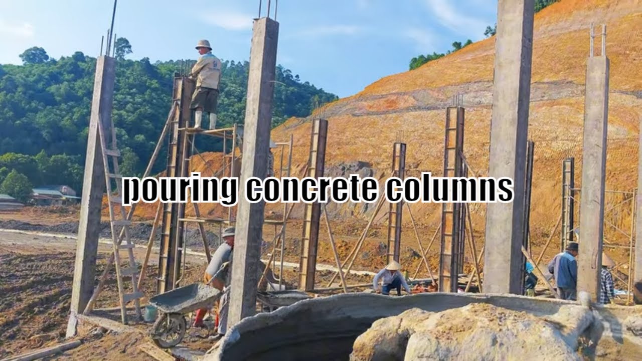 pouring concrete columns - YouTube