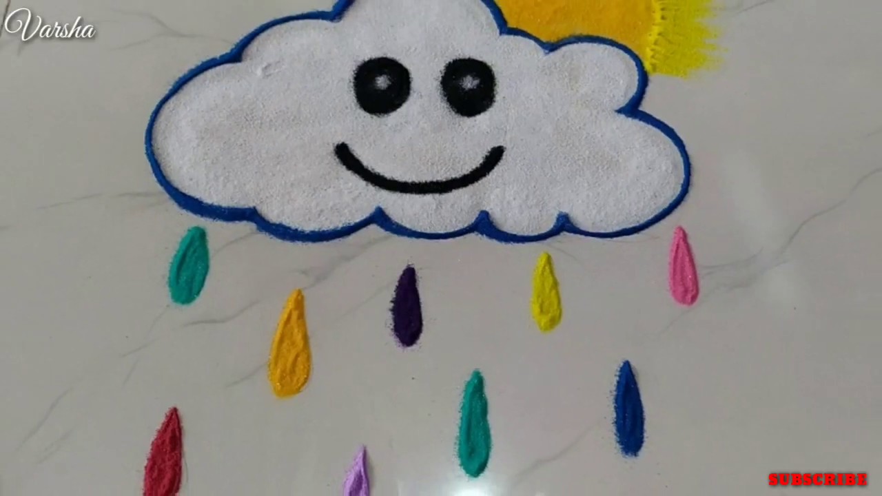 Cute rangoli design/Cute cloud & sun with colourful rain rangoli - YouTube